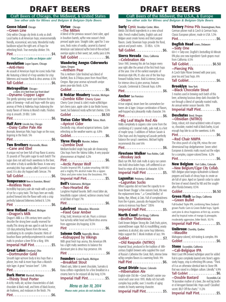 Hopleaf DraftMenu Jan10 | Download Free PDF | Ale | Hops