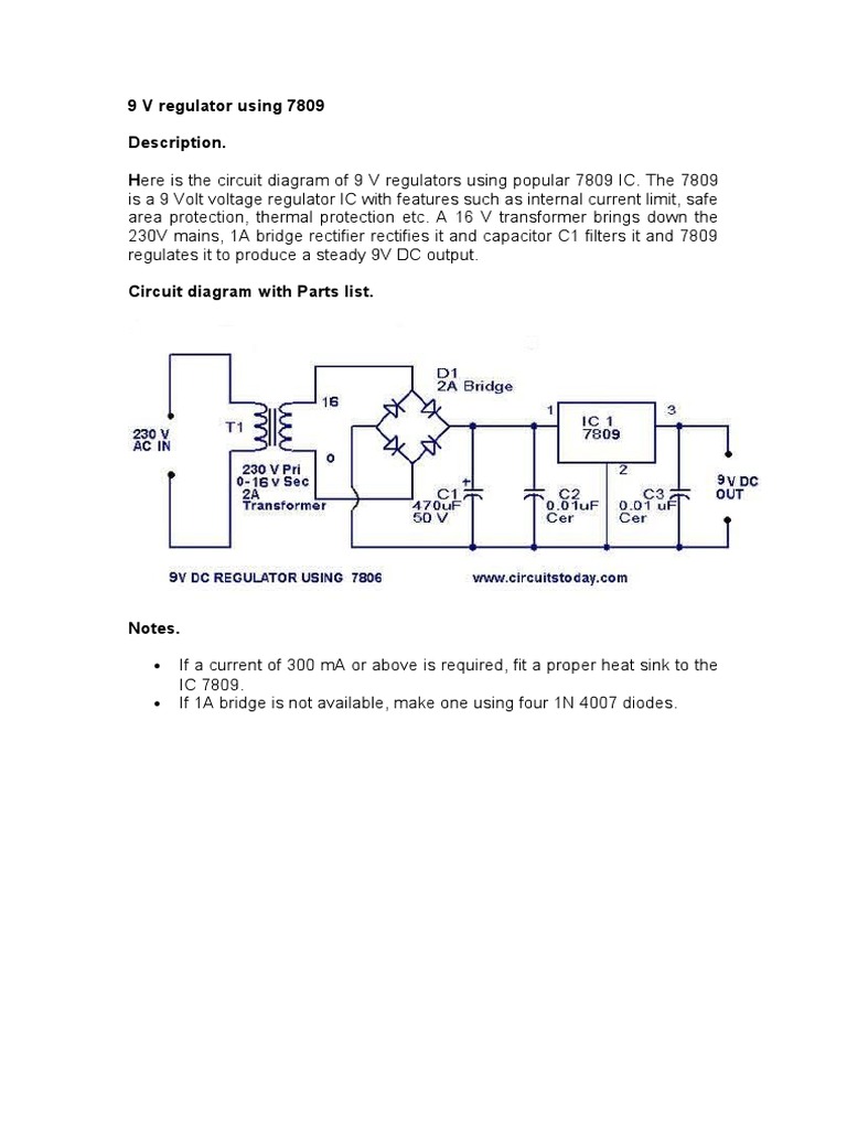 9 V Regulator Using 7809 | Download Free PDF | Rectifier | Electronic ...