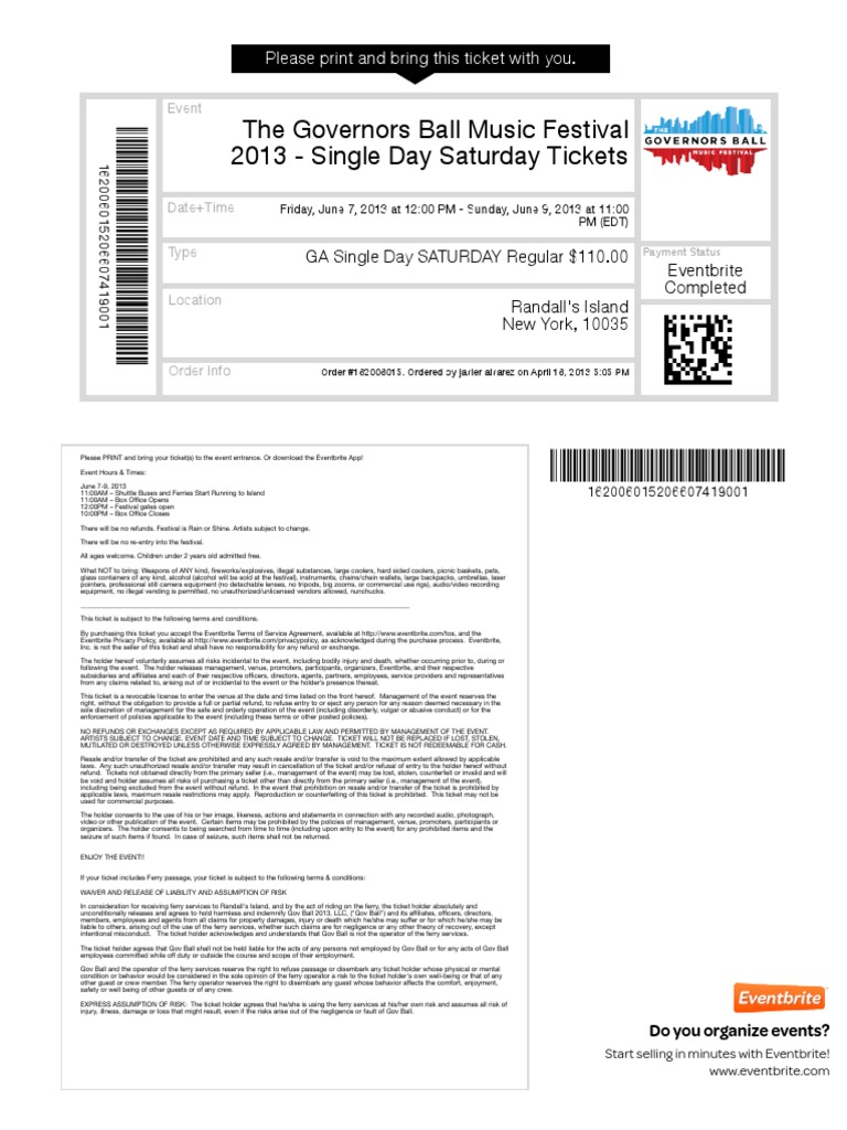 The Governors Ball Music Festival 2013 - Single Day Saturday Tickets ...
