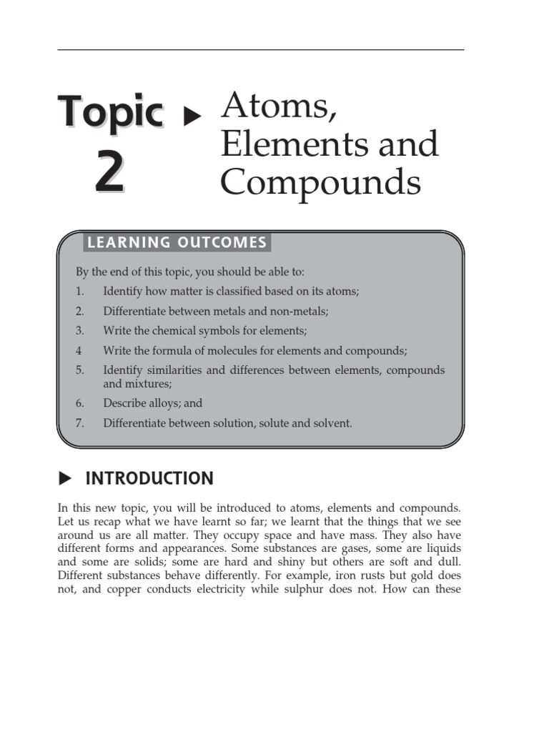 Topic 2 Atoms, Elements and Compounds | PDF | Solution | Chemical ...