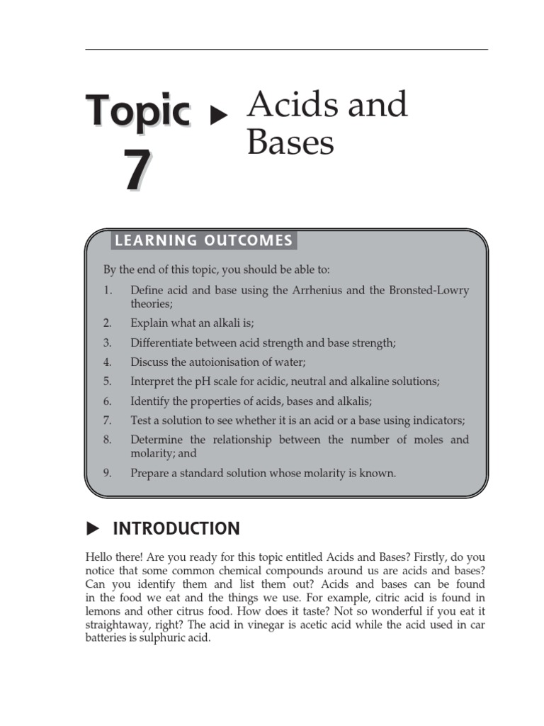 Topic 7 Acids and Bases | PDF | Acid | Mole (Unit)