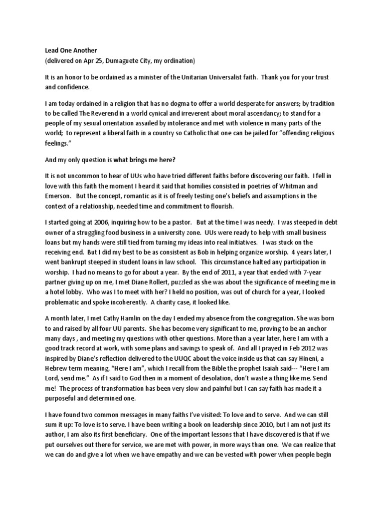 Ordination Speech - Tet Gallardo | PDF | Ordination | The Reverend