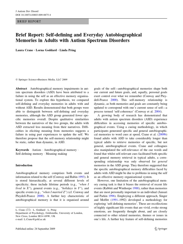 Brief Report: Self-Defining and Everyday Autobiographical Memories in ...
