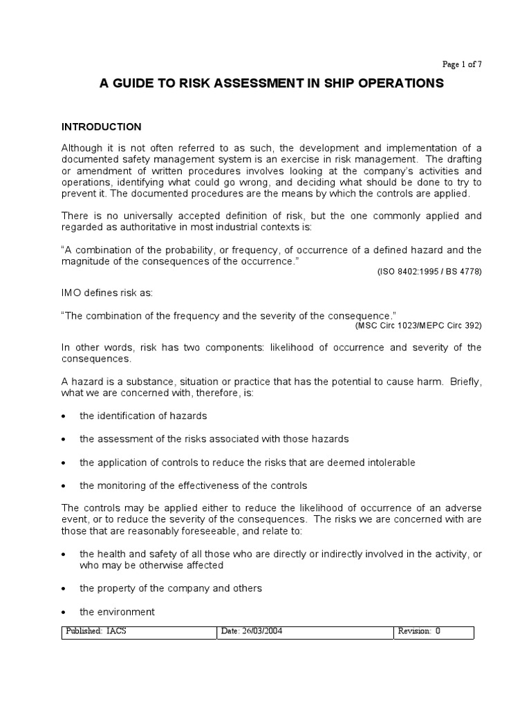 Guide to Risk Assessment in Ship Operations | Risk | Risk Management