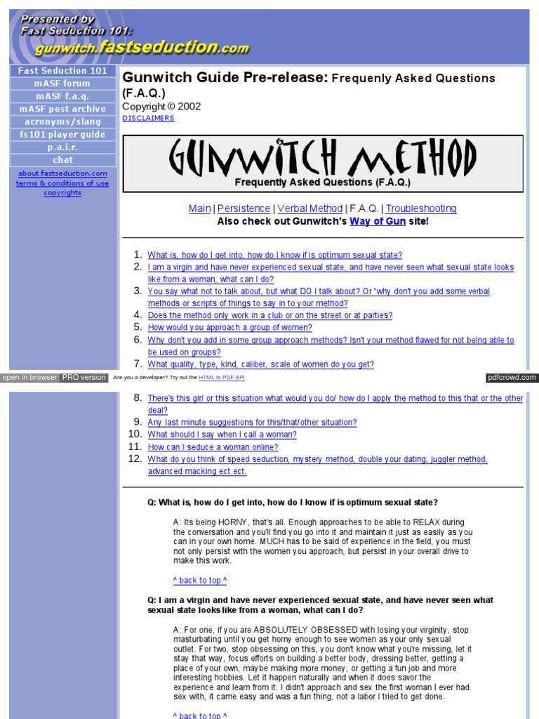 Gunwitch Fastseduction Com Faq HTML | PDF | Faq | Sexual Intercourse