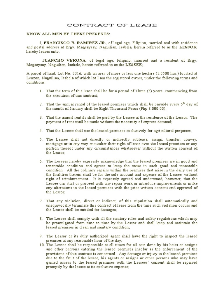 Sample Contract of Lease | PDF | Lease | Property