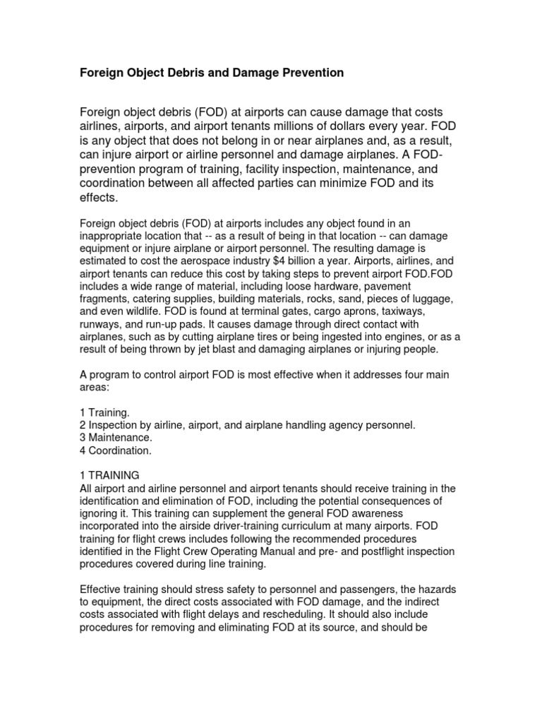 FOD Prevention and Damage Control Guide | PDF | Foreign Object Damage ...