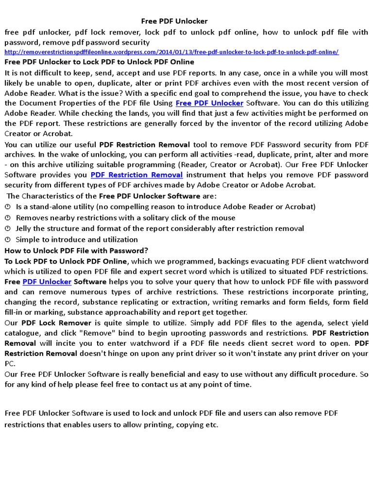 Free PDF Unlocker To Unlock PDF Files | Download Free PDF | Portable ...