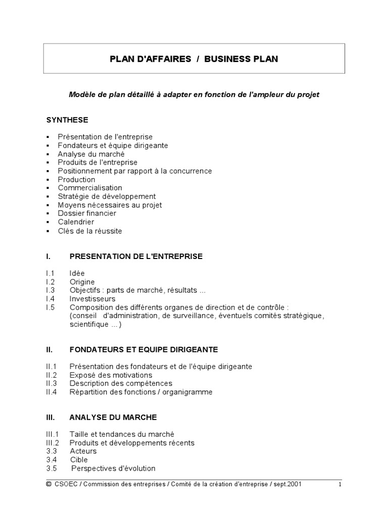 Modele Business Plan Gratuit | PDF