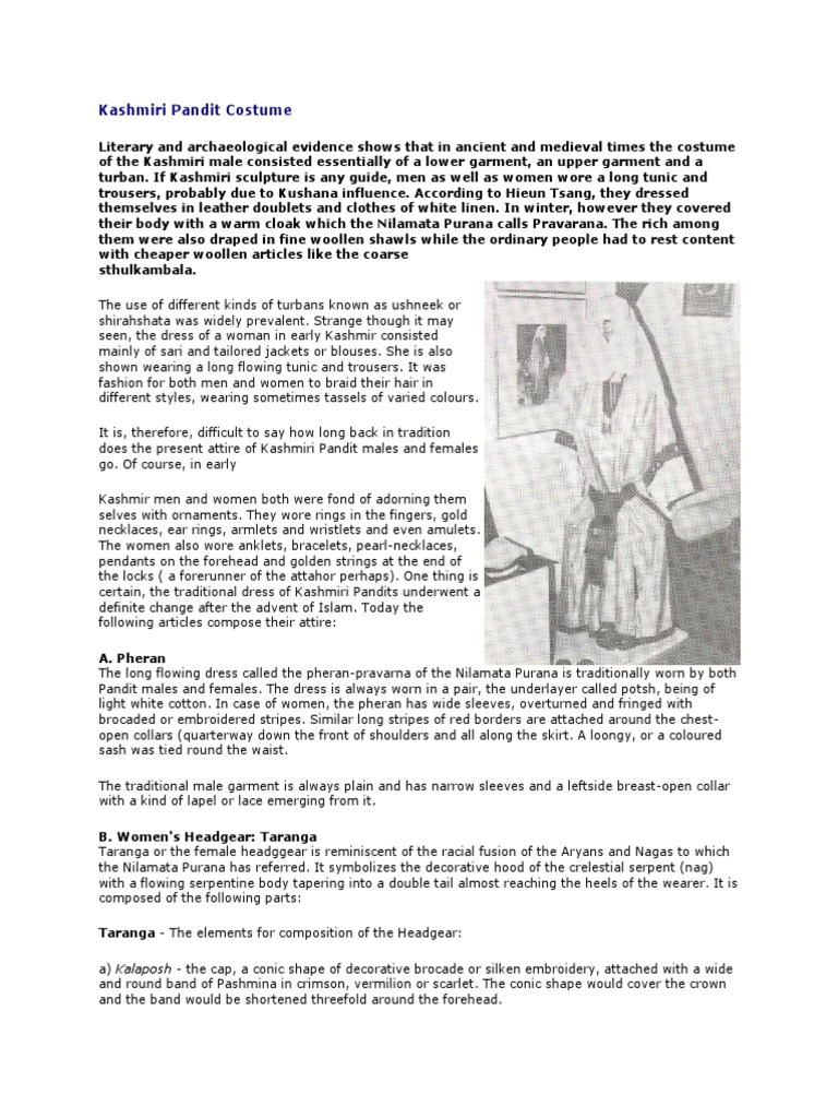 Kashmiri Pandit Costume | PDF | Clothing | Headgear