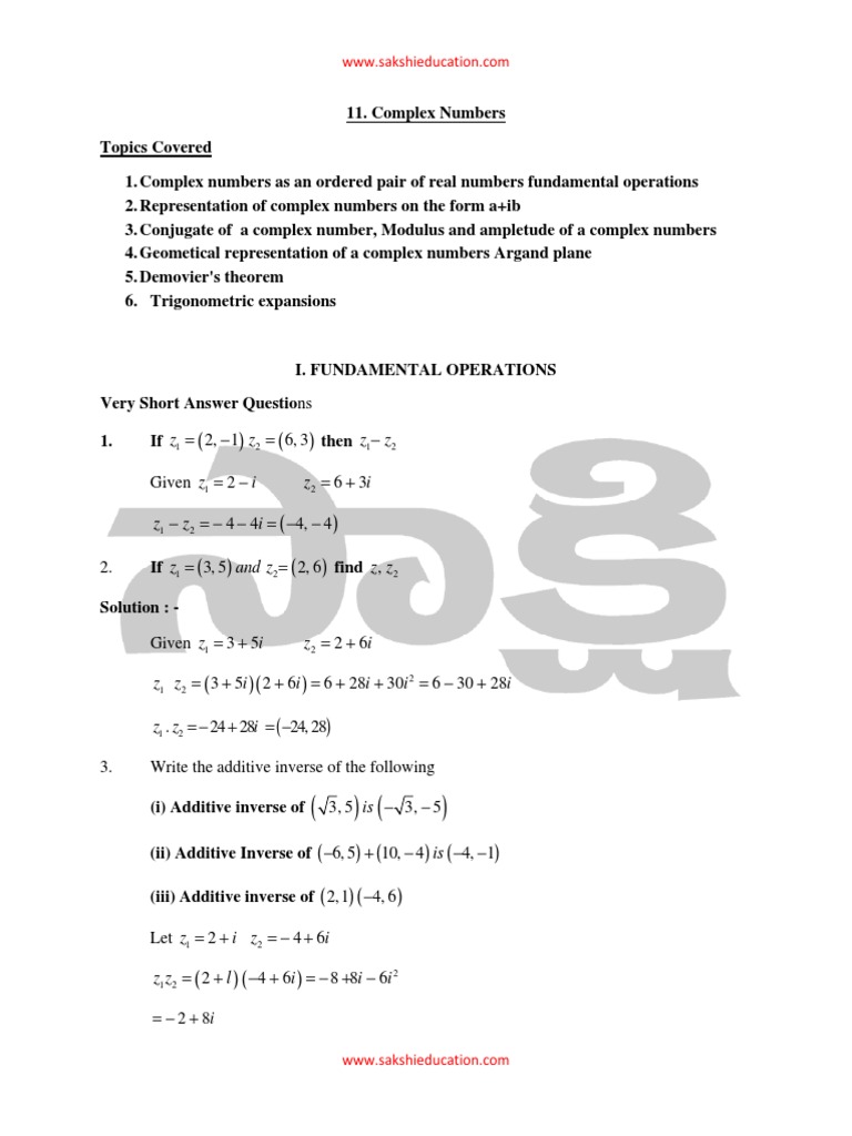 Complex Numbers Study Guide | PDF