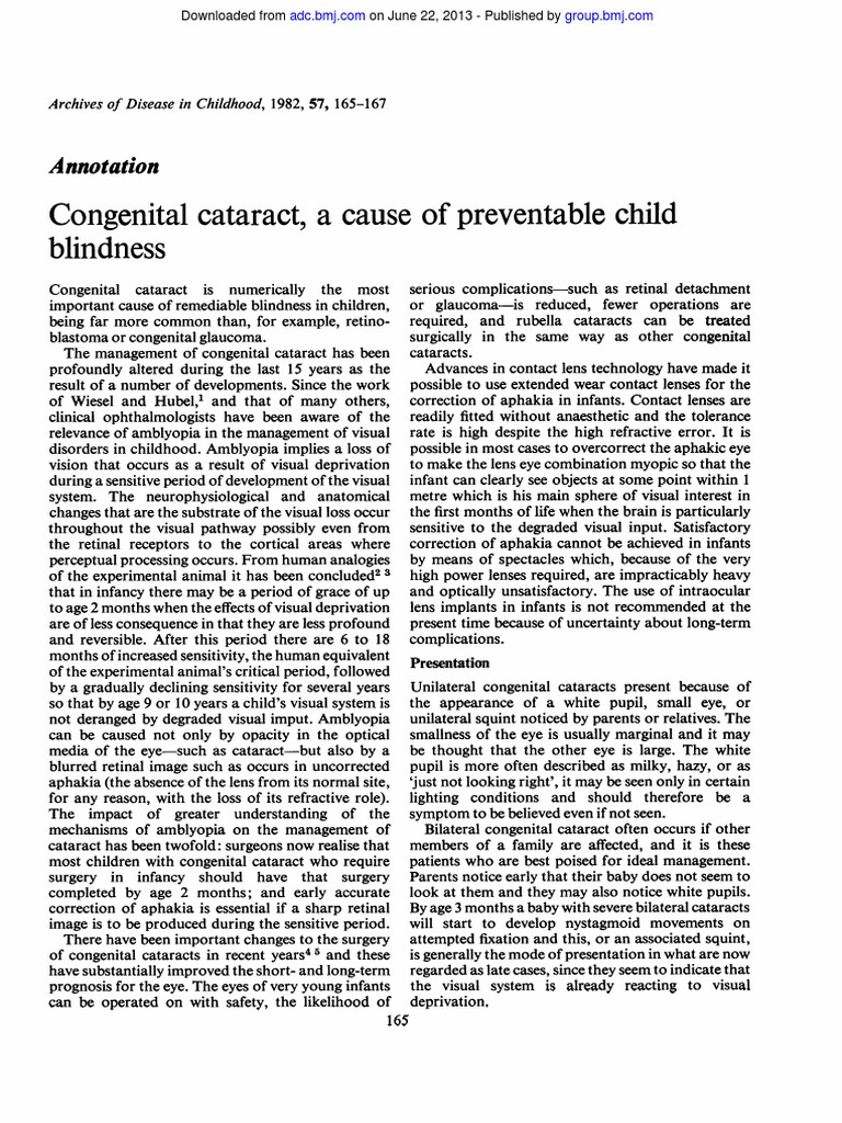 Congenital Preventable Blindness: of Child | PDF | Cataract | Visual ...