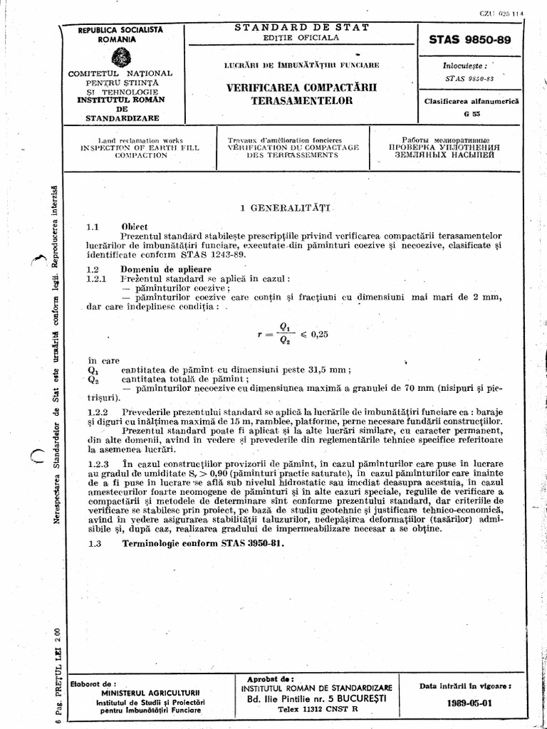 STAS 9850-89compactarea Terasam, Constructii | PDF