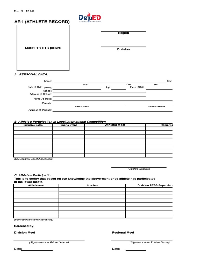 Ar-I (Athlete Record) : Region | PDF
