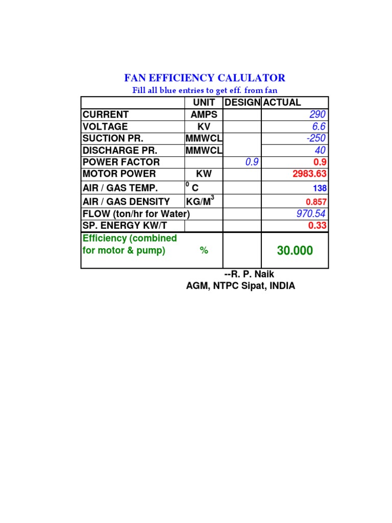 Fan Efficiency Calculator | PDF | Technology & Engineering