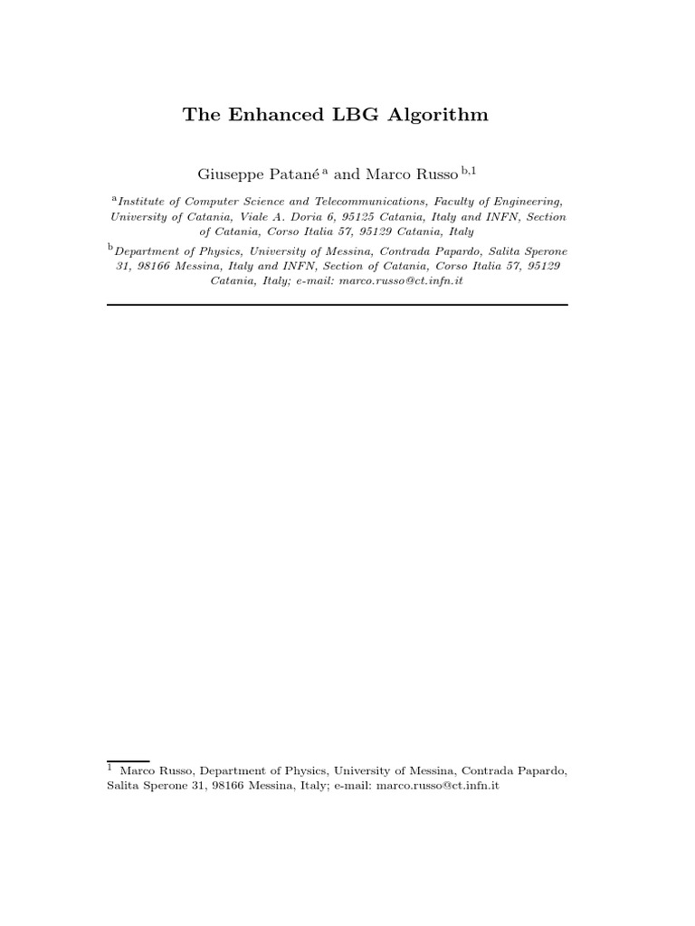 The Enhanced Lbg Algorithm Giuseppe Patan E And Marco Russo Pdf Cluster Analysis