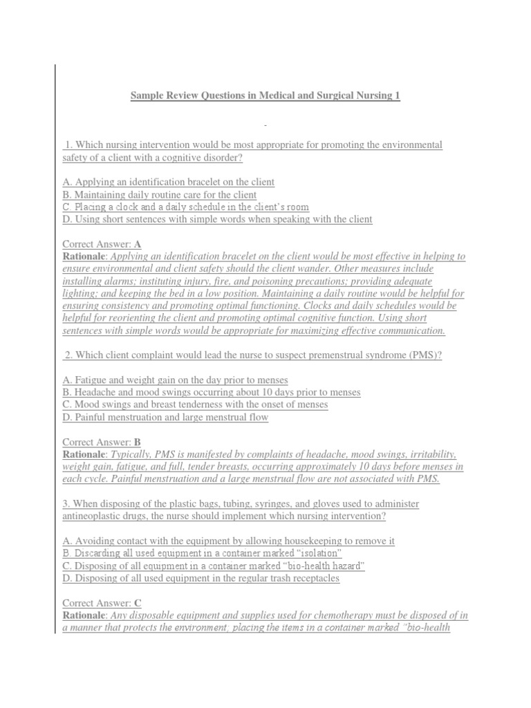 Sample Review Questions in Medical and Surgical Nursing and Sample ...