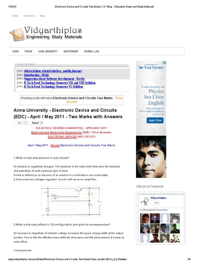 Electronic Device and Circuits Two Marks - V+ Blog - Education News and ...