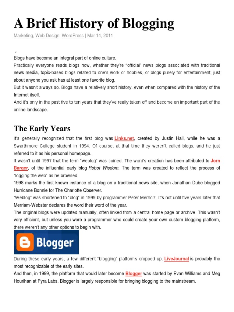 Evolution of Blogging: A Historical Overview | PDF | Blog | Microblogging