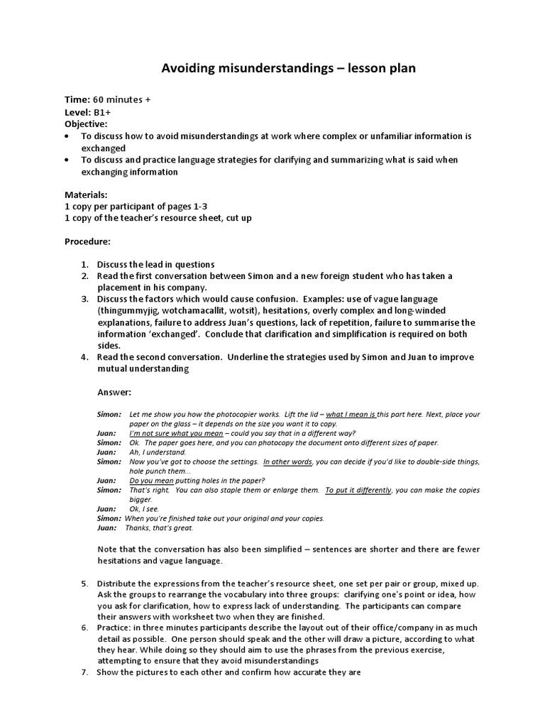 Avoiding Misunderstandings | PDF | Understanding | Conversation