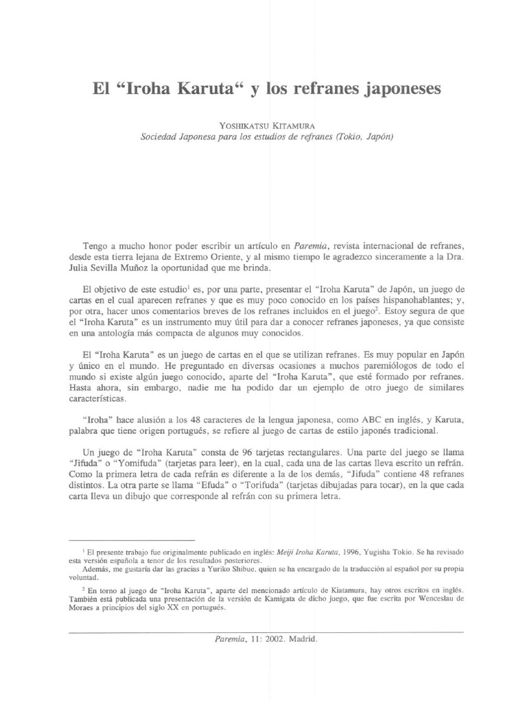 El Iroha Karuta y Los Refranes Japoneses - Kitamura, Yoshikatsu | PDF
