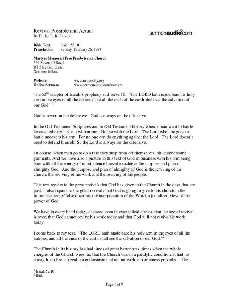 Revival Possible and Actual - Dr. Ian R. K. Paisley | PDF | Sermon | Jesus
