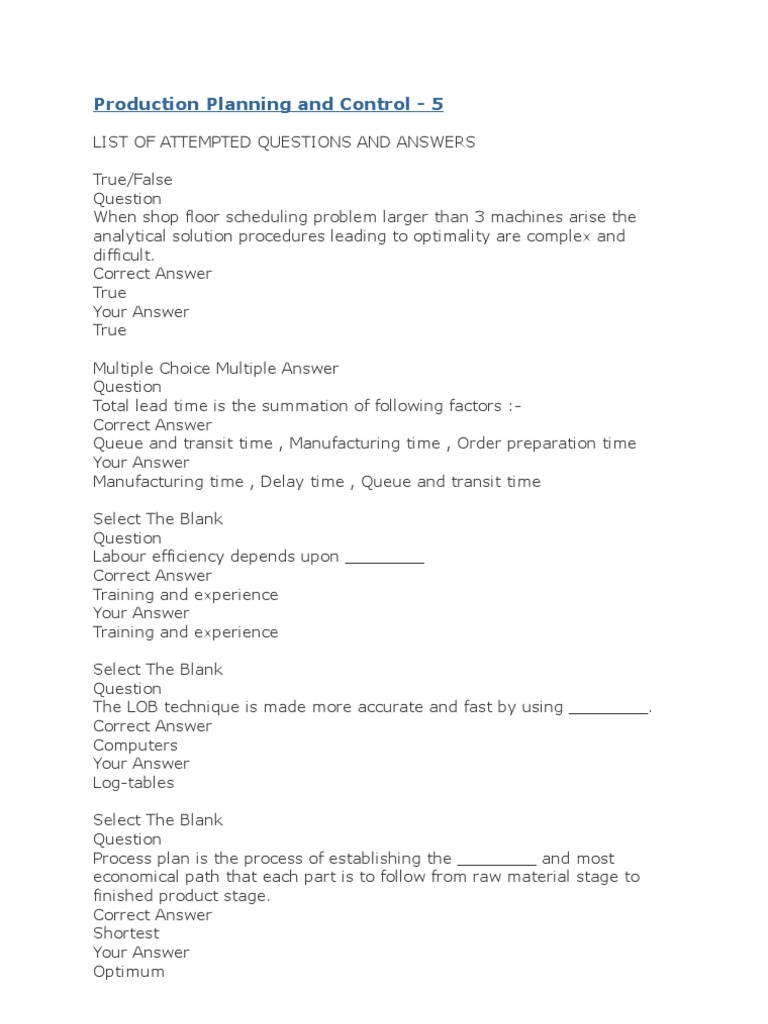 Production Planning and Control-1 | PDF | Multiple Choice | Inventory