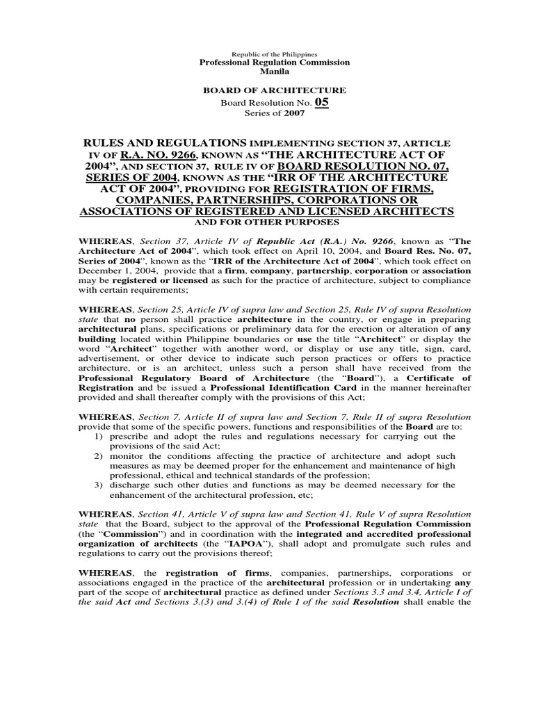 Implementing Rules of Architecture Act | PDF | Licensure | Architect