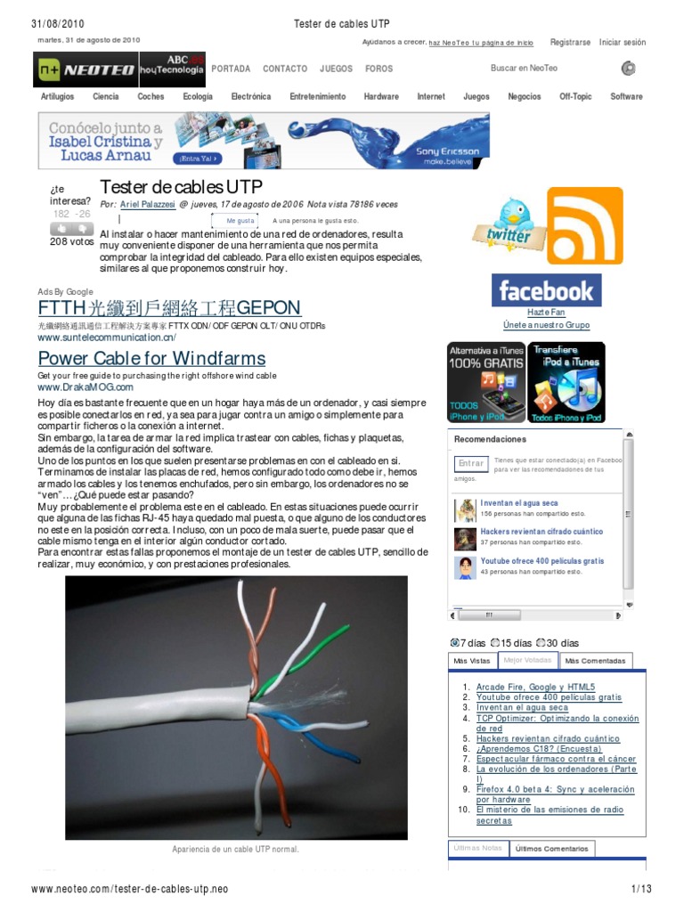 Tester de cables UTP.pdf | Redes sociales y digitales | Tecnología digital