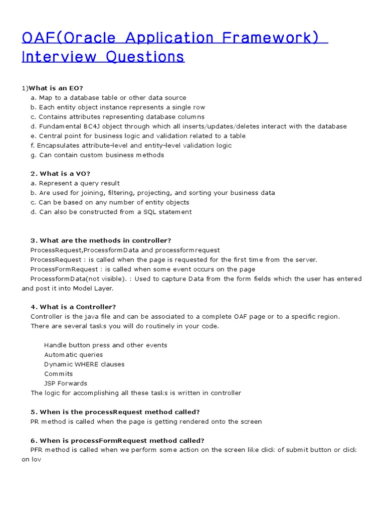 OAF Interview Questions (For Oracle Application Framework) | PDF | Computer Engineering ...