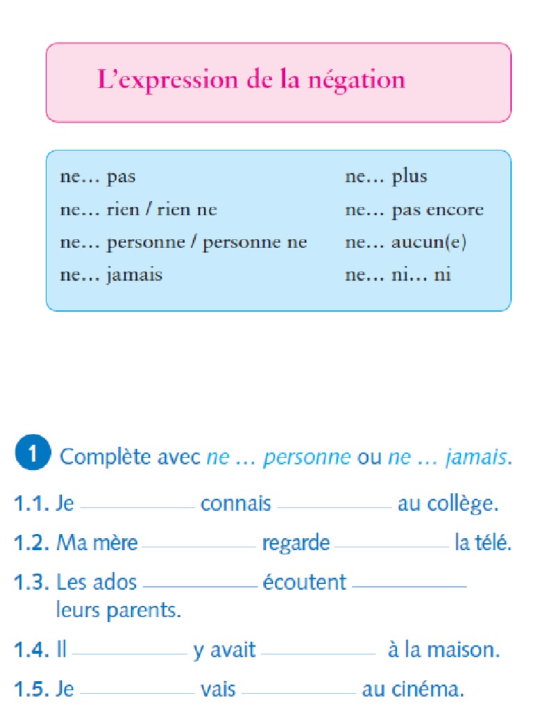 Expression de La Négation Exercices | PDF | Arts du langage et discipline