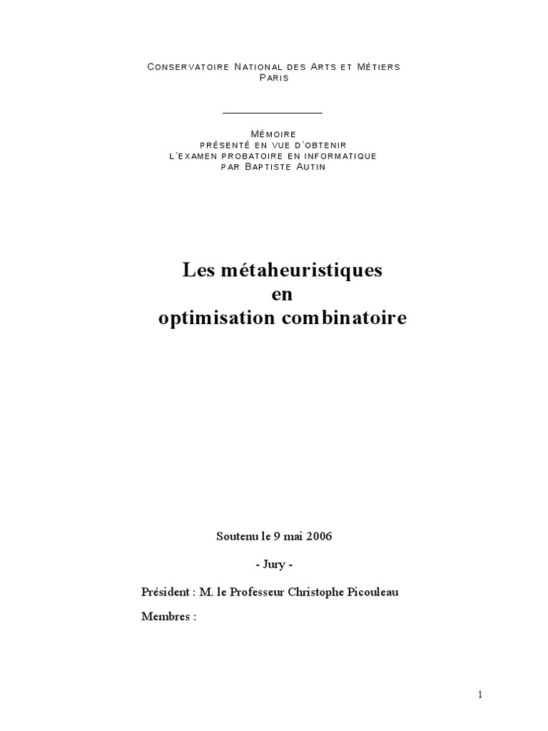 Rapport Metaheuristiques Optimisation Combinatoire | PDF | Métaheuristique | Théorie de la ...