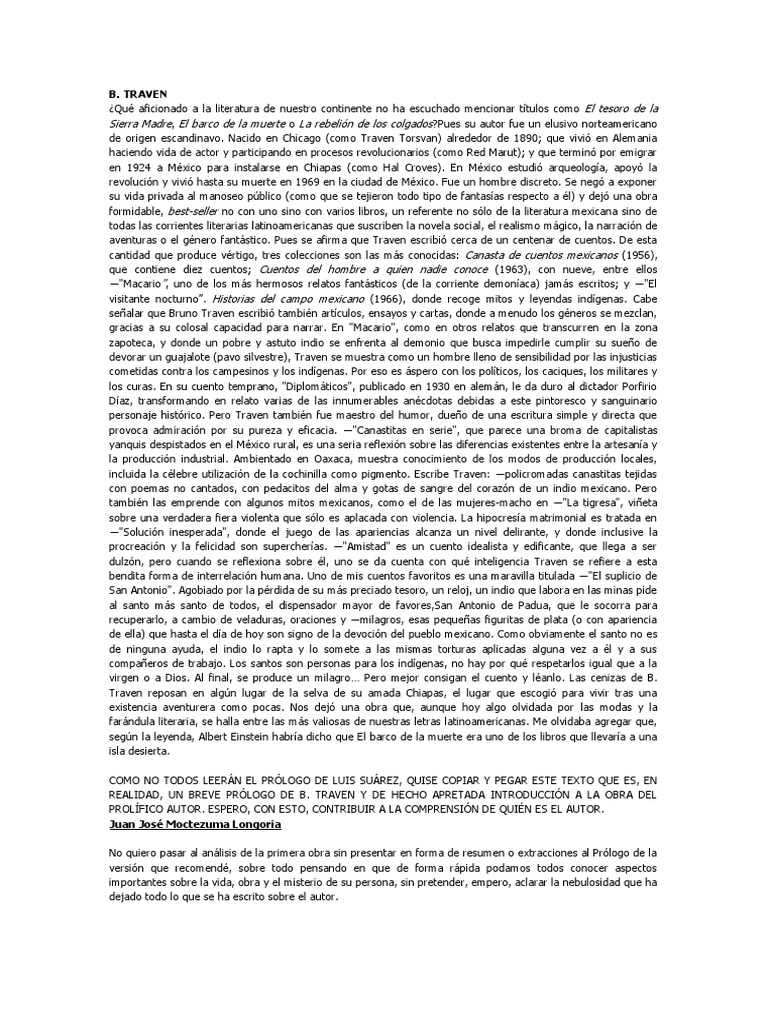Vida y obra de B. Traven en México | PDF | México | Cuentos