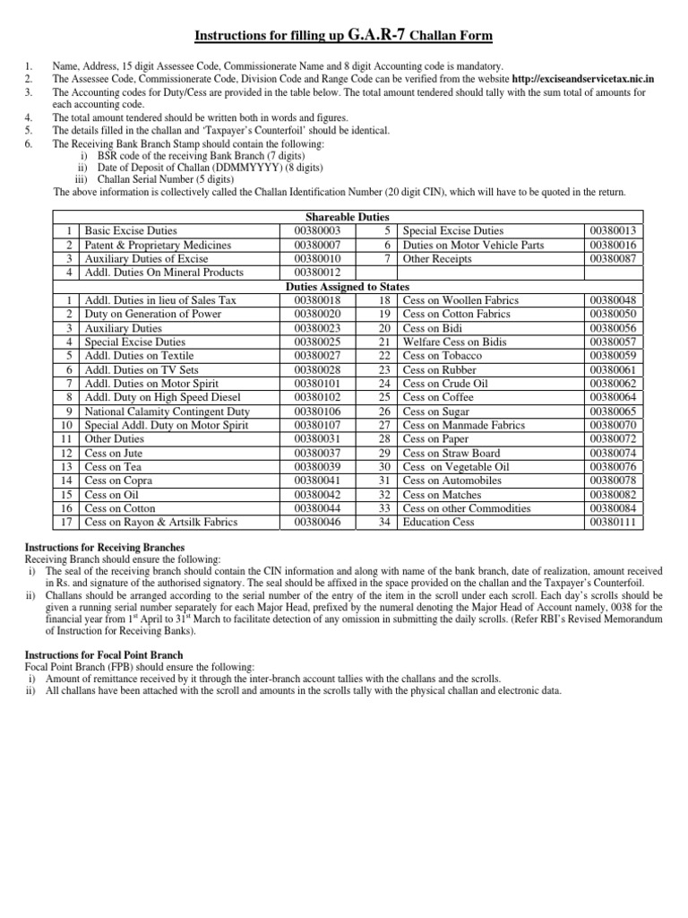 Gar-7 Accounting Code of Excise Duties | PDF | Excise | Taxation
