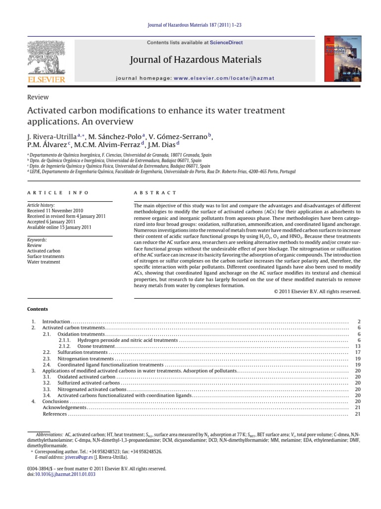 Activated Carbon Modifications To Enhance Its Water Treatment Applications An Overview Pdf