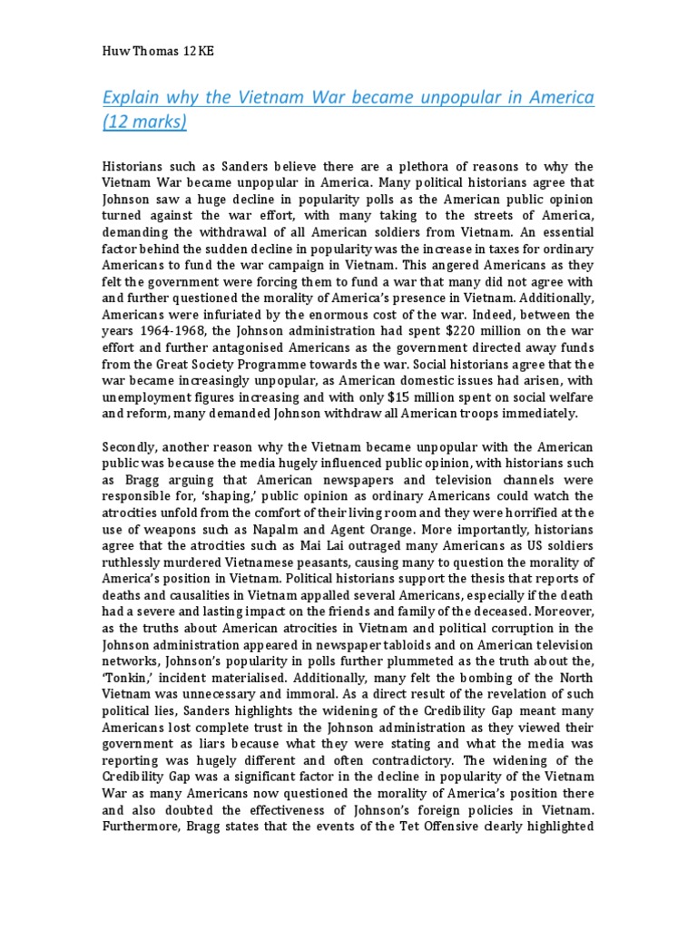 Reasons for Vietnam War Unpopularity | PDF | Vietnam War | Lyndon B ...
