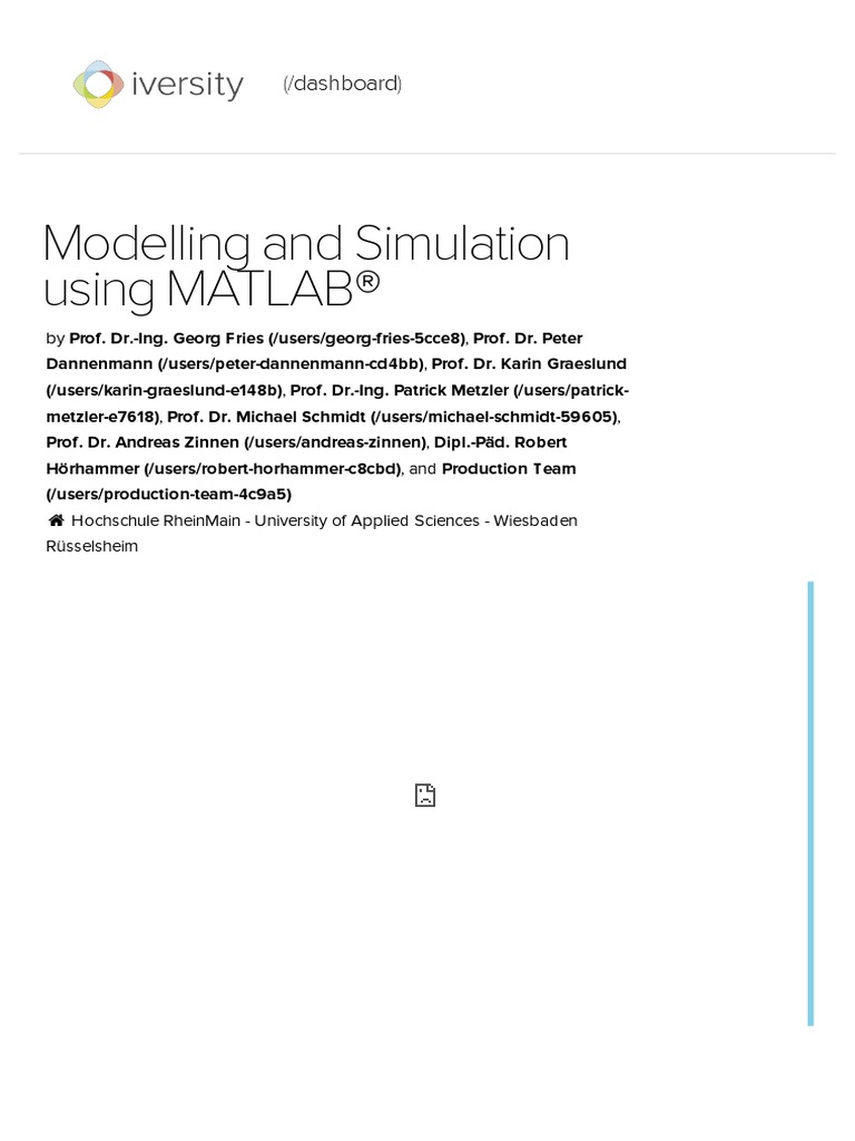Modelling And Simulation Using Matlab® Pdf Massive Open Online Course Simulation