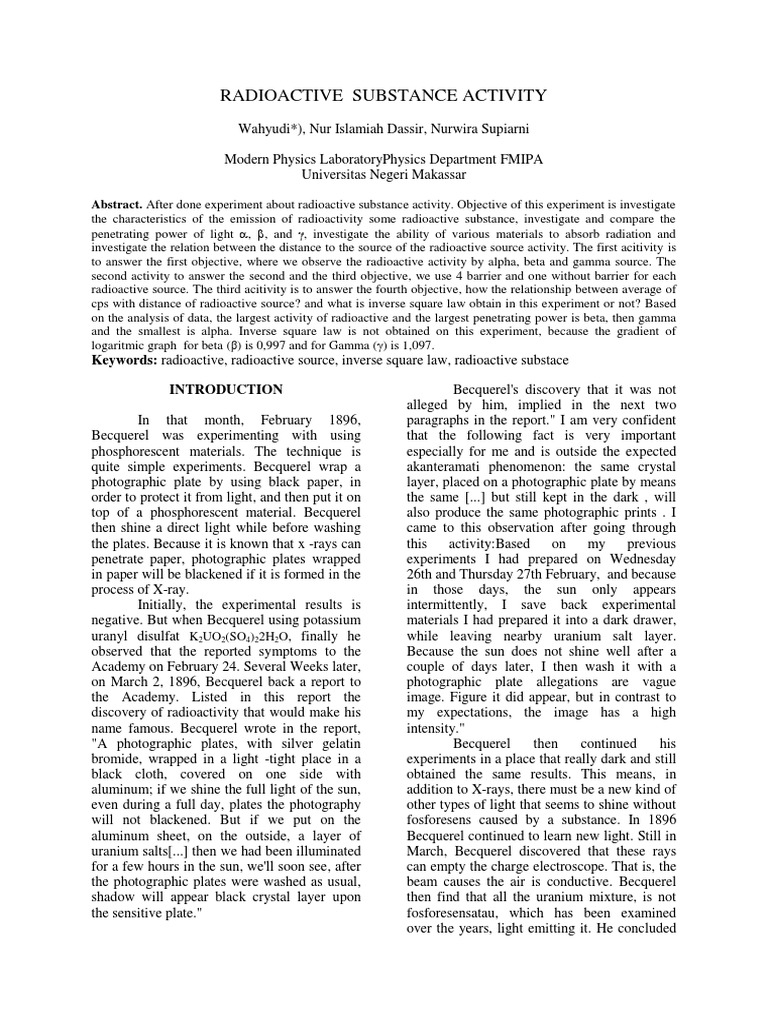Radioactive Substance Activity: Keywords: Radioactive, Radioactive ...
