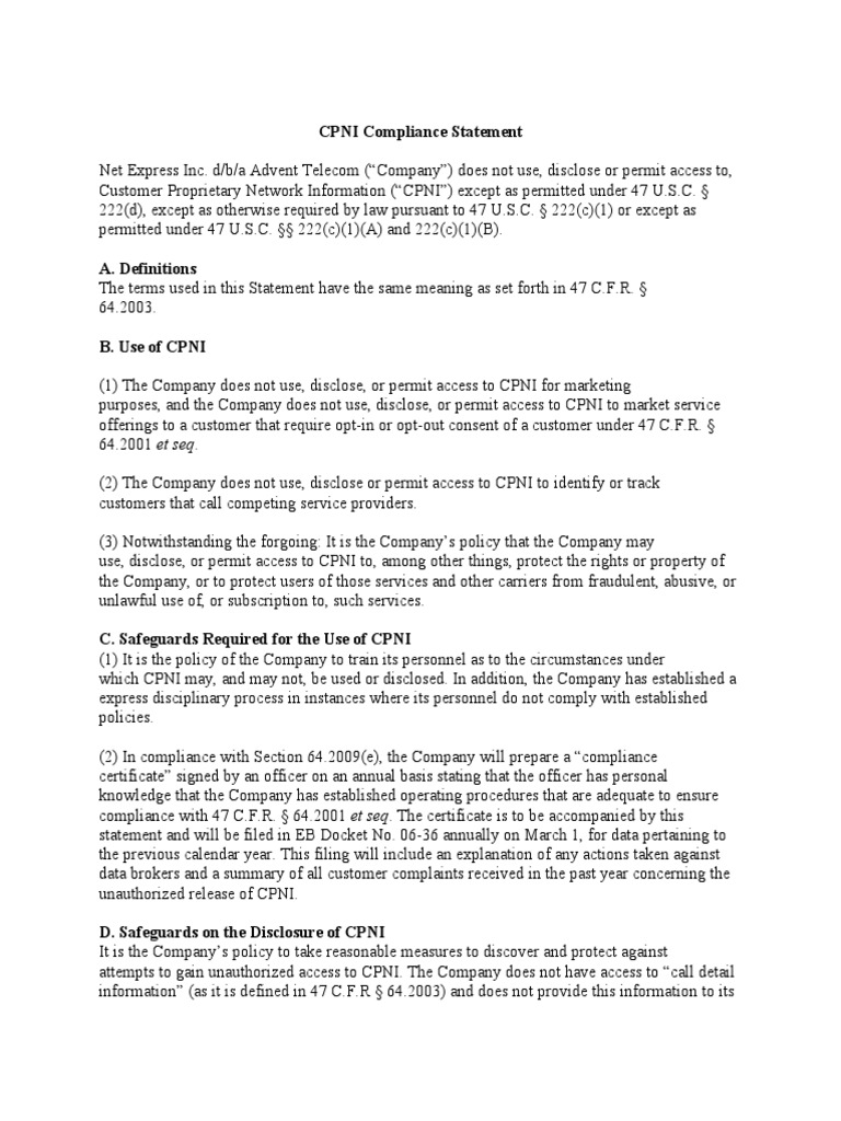 Cpni Comp 2013 | PDF | Telecommunications | Business