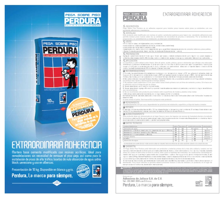 Piso Sobre Piso Perdura PDF | PDF | Cemento | Kilogramo