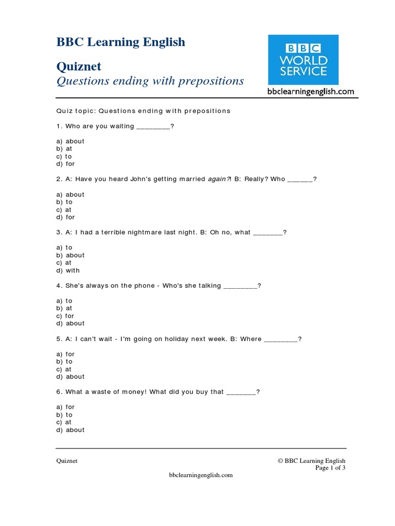 Questions Ending in Prepositions | PDF