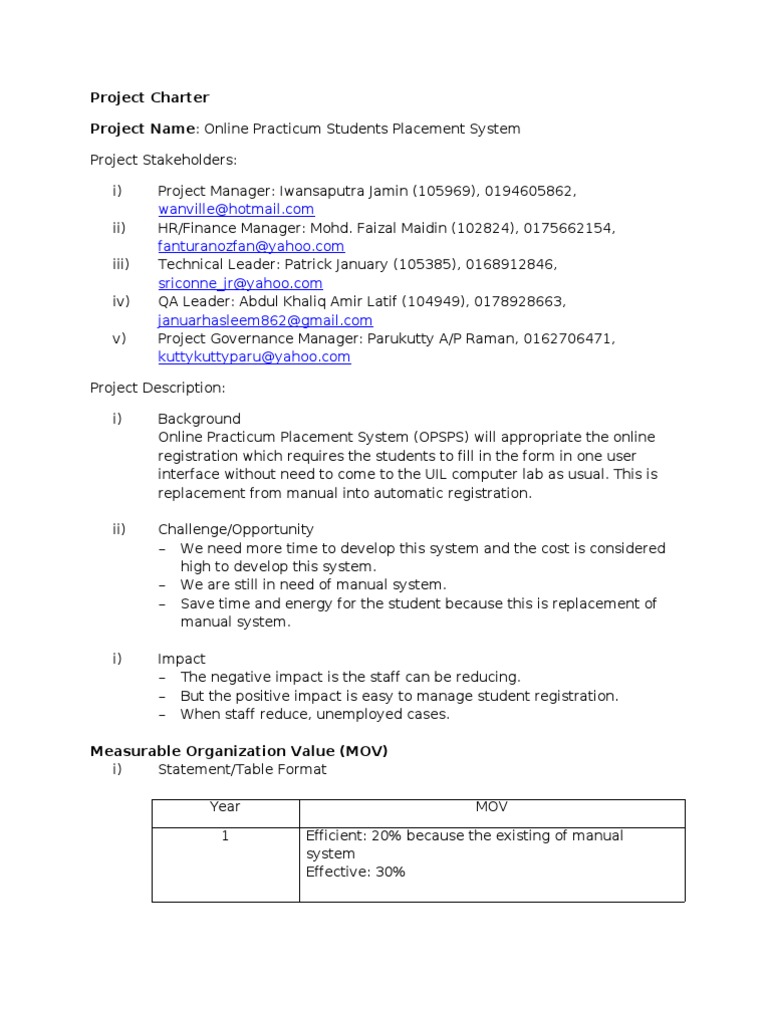 Project Charter | Usability | Technology & Engineering