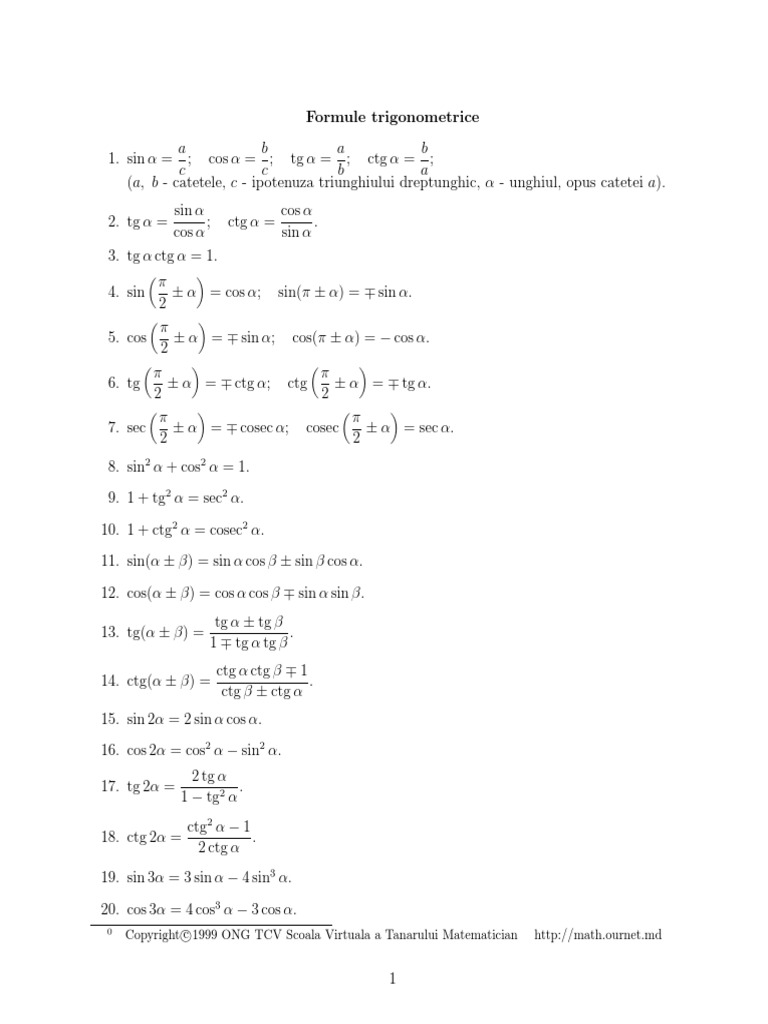 Trigonometrie Formule | PDF