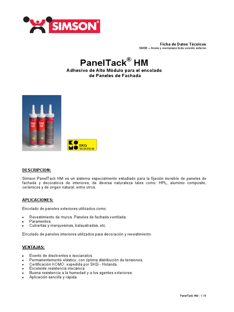 BOSTIK ADHESIVO Paneltack HM PDF | PDF | Aluminio | Papel