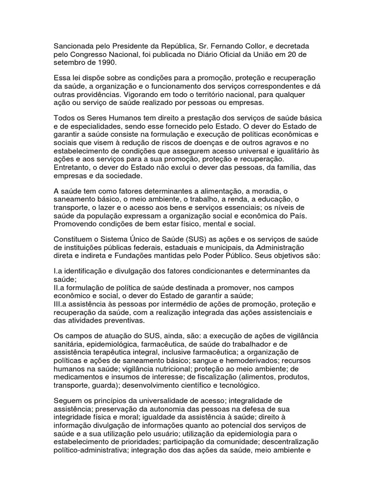 Lei 8080 90 Resumo | PDF | Estado | Governo