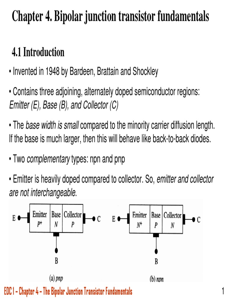 Chapter 4. Bipolar Junction Transistor Fundamentals: Emitter (E), Base ...