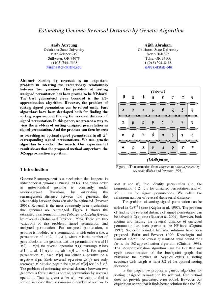 Reversal Distance Pdf Permutation Genetic Algorithm