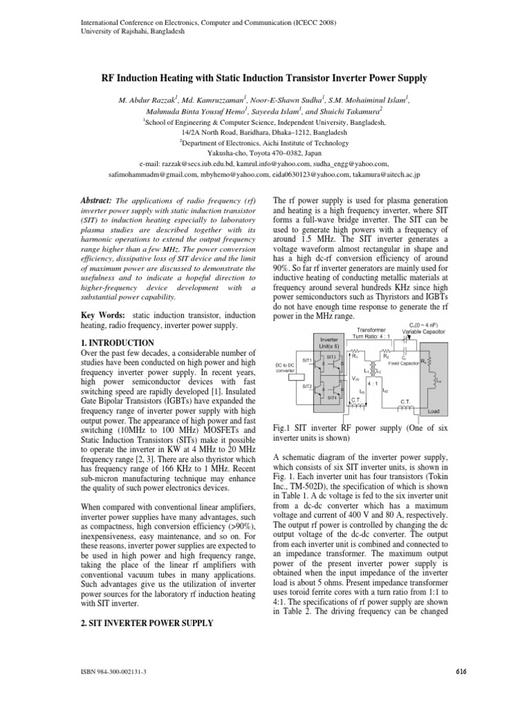 RF Induction Heating With Static Induction Transistor Inverter Power ...