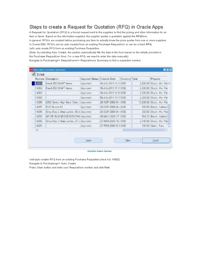 Oracle-Steps To Create A RFQ From PR | PDF | Business | Service Industries