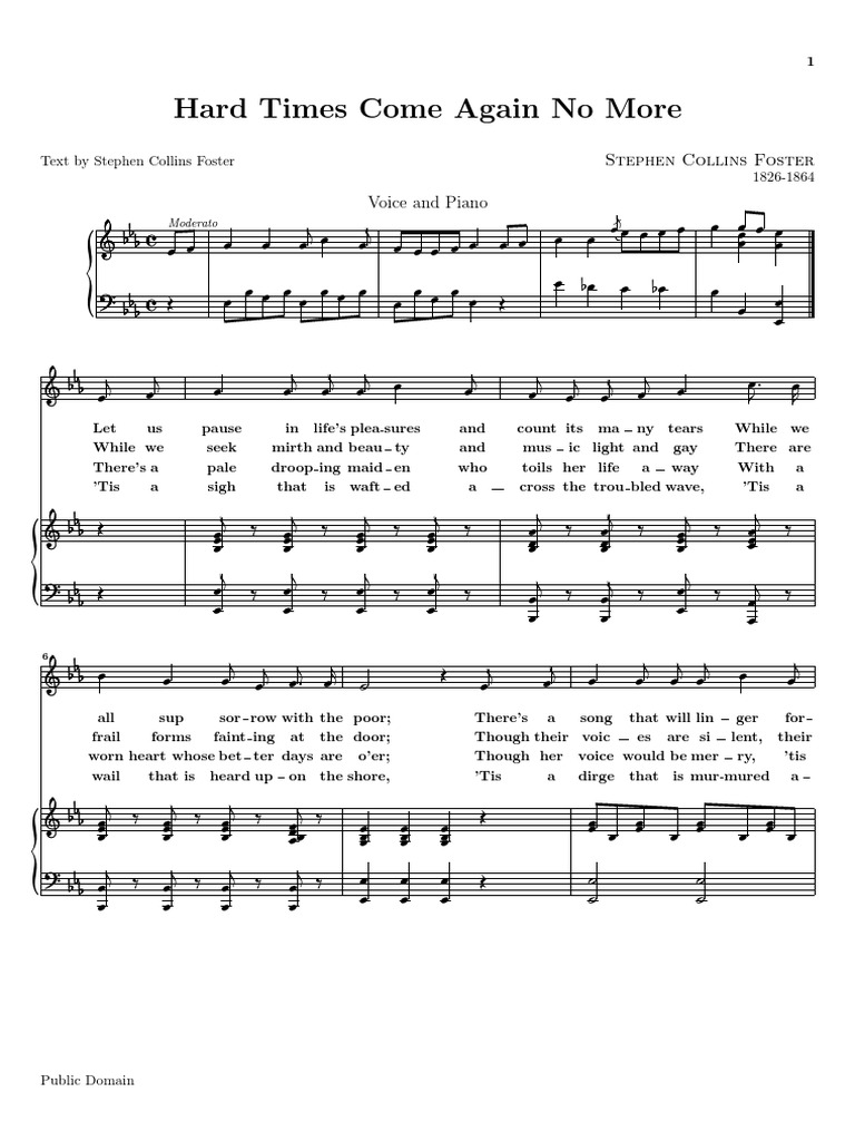 Hard Times Come Again No More | PDF | Stephen Foster | American Music ...